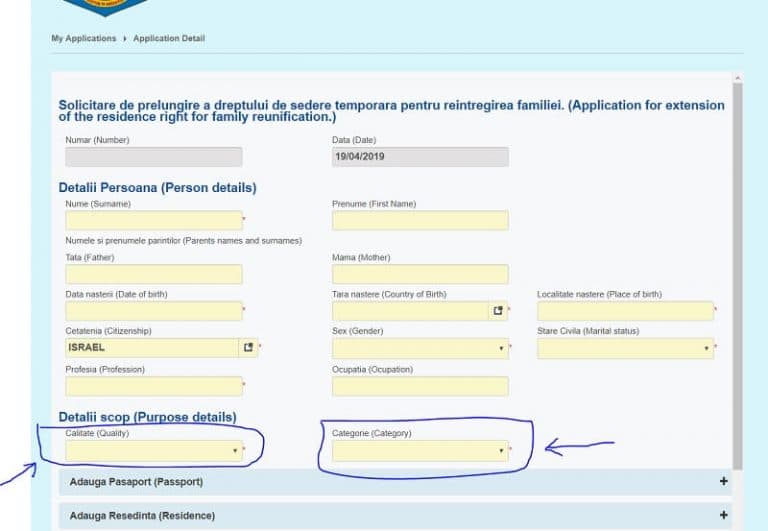 Romanian residence permit application for non-EU - family members